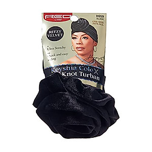 Red by Kiss X Keyshia Cole Top Knot Turban Ritzy Velvet Turban Head Wrap, Pre-Tied Bonnet Beanie Cap (Black)