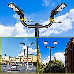 2 Pack Bundle 1 Pack LEDMO Double Bullhorn Bracket for LED Parking Lot Light 180 Degree Mounting Bracket Round Pole for Dusk to Dawn Outdoor LED Shoebox Area Light Street Light Stadium Light