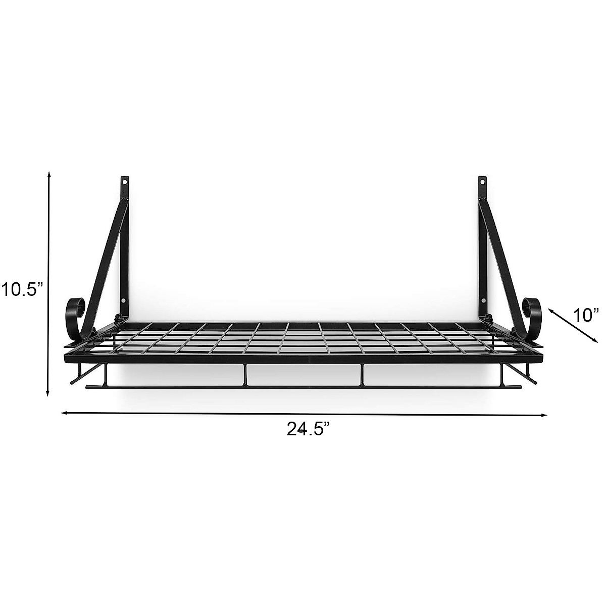 Sorbus Pots and Pan Rack — Decorative Wall Mounted Storage Hanging Rack — Multipurpose Wrought-Iron shelf Organizer for Kitchen Cookware, Utensils, Pans, Books, Bathroom (Wall Rack - Black)
