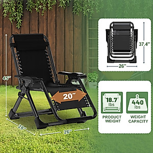 Barbella Zero Gravity Chair Reclining Lounge Chair Patio Chairs, Adjustable Lawn Recliner Folding Lounge Recliners with Removable Cushion, Headrest & Cup Holder, Reclining Chair for Indoor and Outdoor