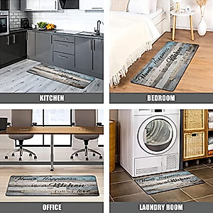 Farmhouse Kitchen Mats Sets of 2 Cushioned Standing Anti Fatigue Kitchen Rugs and Mat, for Rustic Home Office Kitchen mats for Floor Waterproof Non-Skid 17.3 x28+17.3 x 47 Inches Happiness Home
