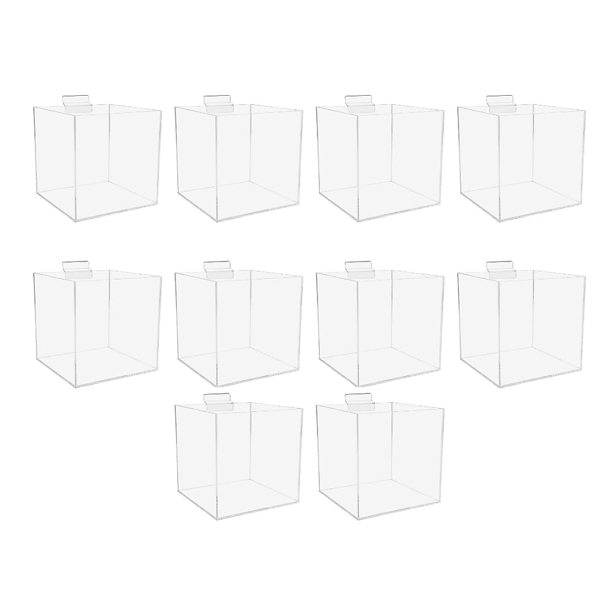 Marketing Holders 10 Pack 4" Slatwall Retail Bin Clear Acrylic Merchandise Storage Organizer Bulk Product Dump Box Single Pocket Square Caddy for Retail Stores and Service Centers