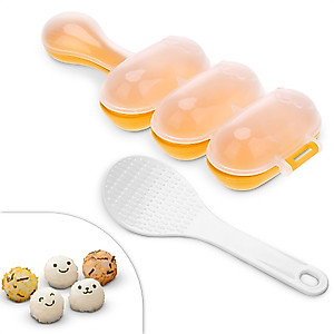 Rice Ball Mold with Spatula - DIY Sticky Rice Molds Large Ball Mold Kitchen Tool Rice Ball Maker Shake with Mini Rice Scoop - Rice Roll Shaker Ball Maker Rice Ball Maker Shake for Kids