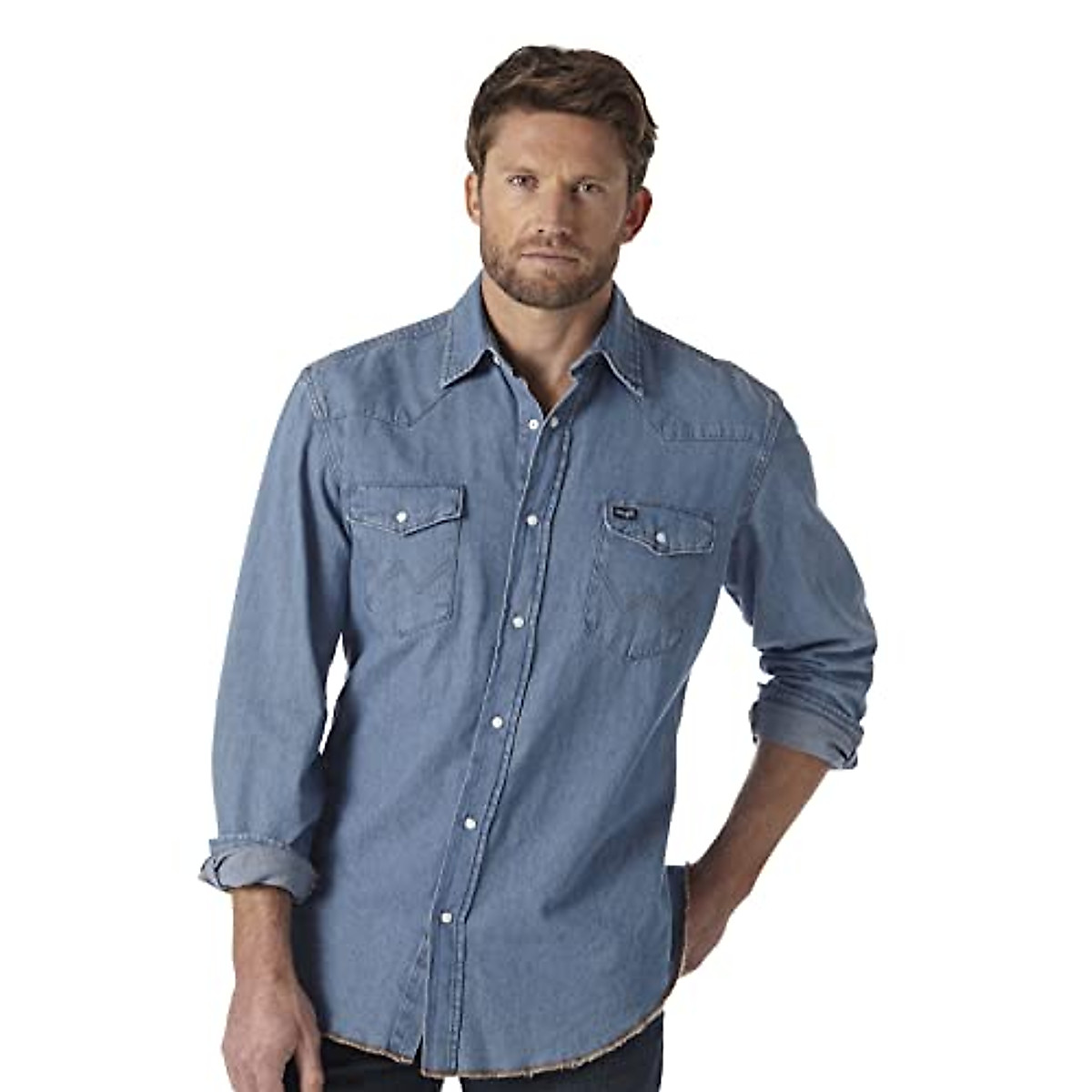 Wrangler Men's Western Work Shirt Washed Finish, Stonewashed, X-Large