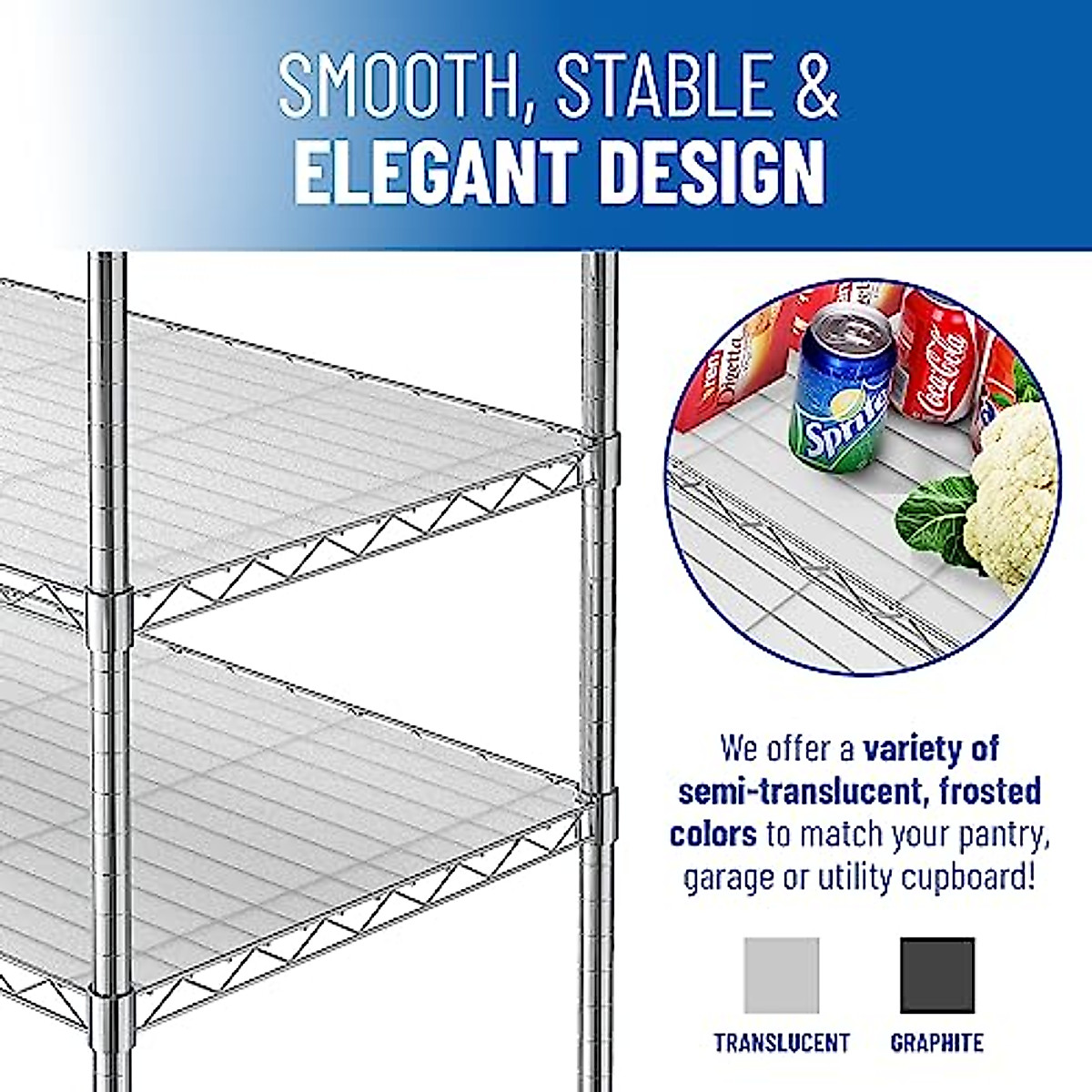 Shelf Liners for Wire Shelf System - Set of 4 in Graphite - 18 x 36 inch - Plastic Wire Shelving Shelf Mats - Made in USA