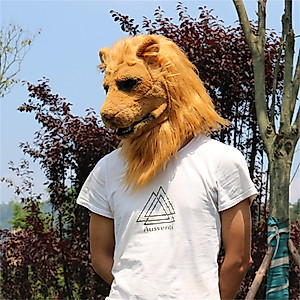 Xerial Realistic Furry Animal Mask with LED Light, Plush Lion Mask with Moving Jaw