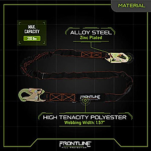 Frontline LIS61S Internal 6' Shock Absorbing Lanyard | Single Leg Lanyard Snap Hook Ends | ANSI & OSHA Compliant