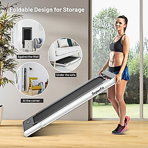 GYMAX Walking Pad, Dual LED Display 2 in 1 Under Desk Treadmill for Home with Remote & Smart App Control, 2.25HP Foldable Portable Treadmill Running Machine for Office Small Space (Pearl)
