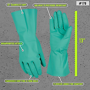 Chemical Resistant Nitrile Gloves, Solvent and Pesticide Resistant, Reusable, Large (Wells Lamont 178L) , Green