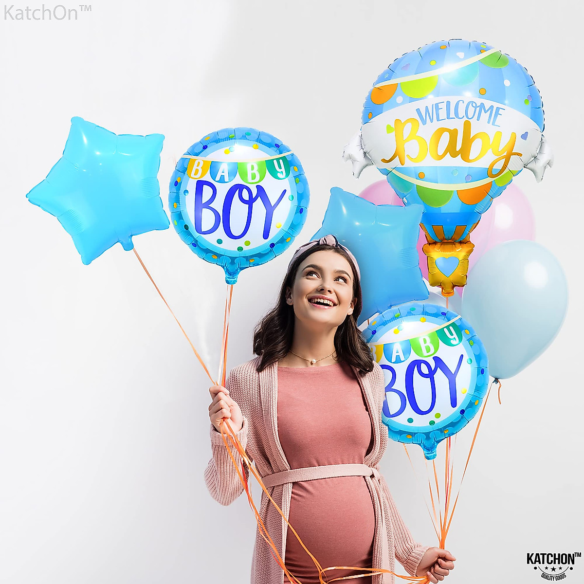 KatchOn, Welcome Baby Boy Balloons - 31 Inch, Pack of 5 Its A Boy Balloon Set | Welcome Baby Balloons for Welcome Home Baby Boy Decorations | Baby Shower Balloons for Boy | Baby Boy Balloon Decoration