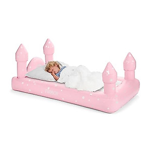 FUNBOY Kids Pink Castle Sleepover Travel Bed & Air Mattress. Perfect for Sleepovers. Includes Carrying Storage Bag, Twin