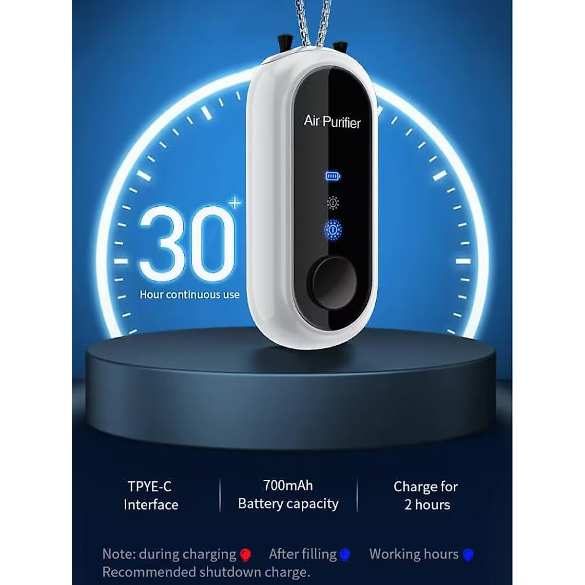 Portable Air Purifier Necklace,Personal Small Air Purifiers,100% No Static Electricity,Rechargeable Ionizer,for Bedroom,Car and Airplane,Black