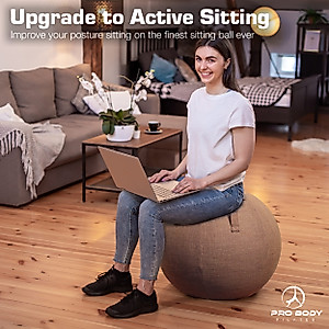 ProBody Pilates Yoga Ball Chair - Exercise Ball Chair for Home or Office, Balance Ball Chair with Yoga Ball Cover, Upgrade Stability Ball with Attractive Cover (Sepia, 24 in)