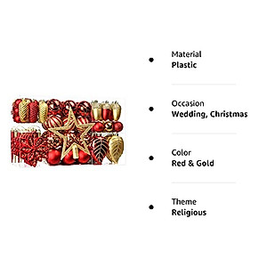 SHareconn 106pcs Christmas BaublesOrnaments Set,Shatterproof Plastic DecorativeBaubles for Christmas Tree Decorations,Holiday Wedding Party Decoration with HooksIncluded,Red & Gold