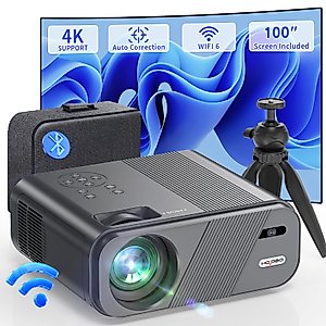 Projector with WiFi and Bluetooth, 600 ANSI 18000L 1080P, 4K Portable Projector, Auto 6D Keystone 50% Zoom, 450 '' Home Outdoor Movie Projector for PC TV Stick, iOS, Android