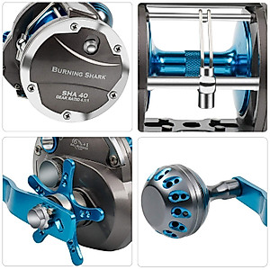 Burning Shark Trolling Reel Saltwater Level Wind Reels, Drag Reels Boat Fishing Ocean Fishing for Sea Bass Grouper Salmon-SHA40