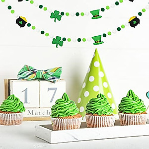 AnyDesign St. Patrick's Day Felt Pom Pom Banner Shamrock Hat Pot Felt Garland Green White Pom Ball Party Hanging Bunting Banner for Irish Holiday Home Mantel Wall Window Decor Party Supplies, 8.2Ft