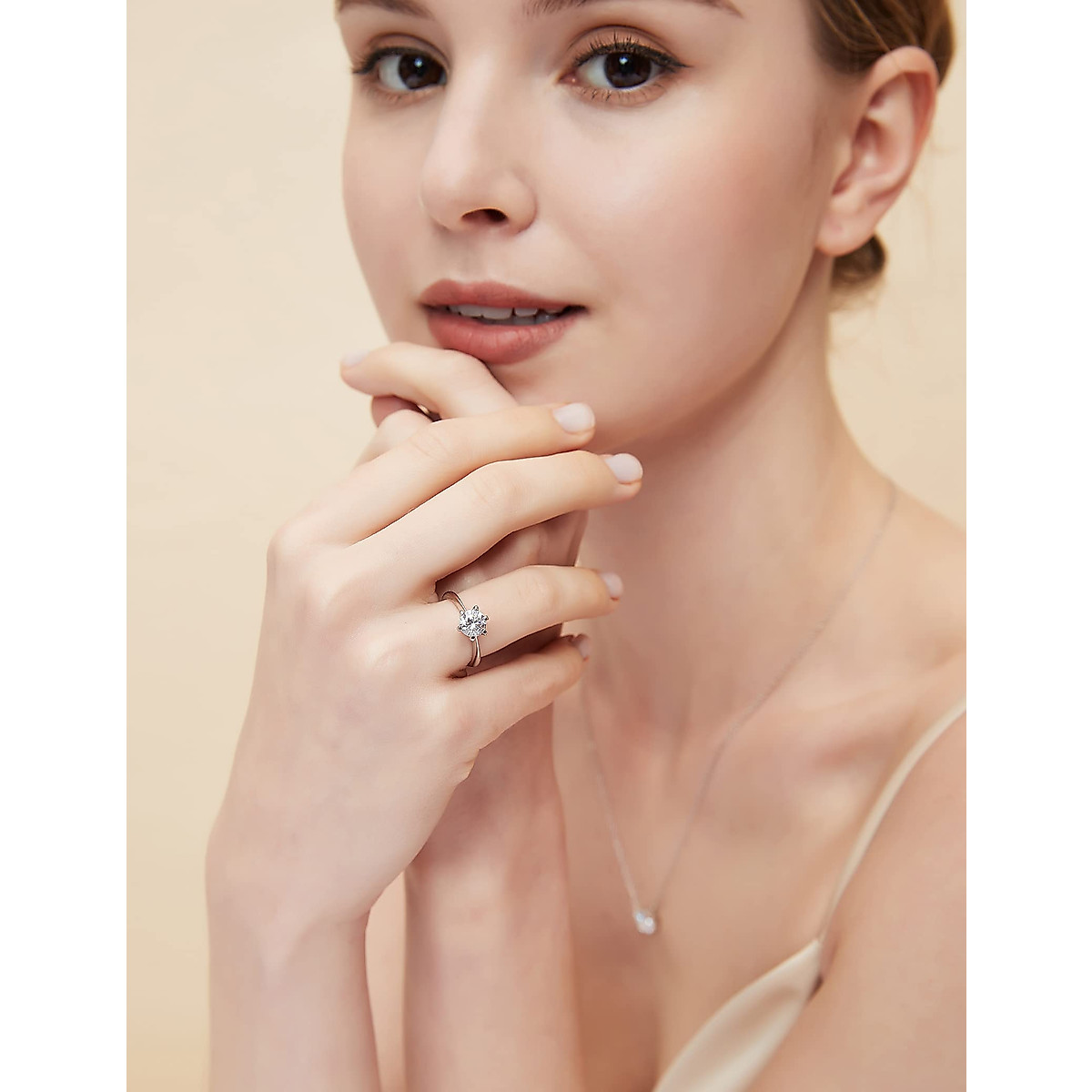 SOMEN TUNGSTEN 925 Sterling Silver 1 Carat Solitaire Round CZ Engagement Wedding Band Classic Six Prong Ring Size 6