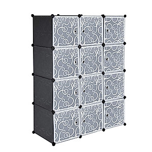 DESIGNSCAPE3D DIY 12 Cube Storage Organizer, Plastic Storage Cabinet with Doors, Ideal for Bedroom Living Room Office