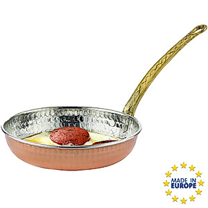 Handmade Copper Sauté Pan & Butter Warmer, Multipurpose Pure Copper Cookware with Handle, Suitable for Oven & Stovetop, Decorative Hammered Copper Skillet (X-Large 9.5 in)