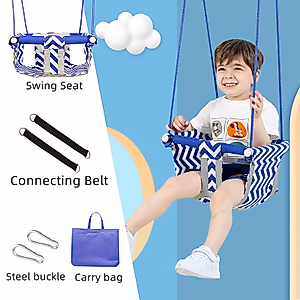 Toddler Baby Swing Seat with Heavy Duty Rope Play Secure Kids Swing Set, Secure Soft Canvas with Seat Belt for 6Months-14Years Old