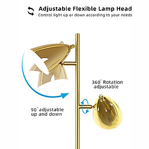 Tree Floor Lamp for Living Room, Industrial 3-Light Standing Lamp with 3 LED Bulbs, Adjustable Rotation Heads, Standing Tall Pole Lamp Farmhouse Rustic Reading Lamps for Bedroom Office (Gold)