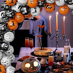 OuMuaMua Halloween Party Balloon Decorations, 60Pcs Black Orange and White Balloons Pumpkin Ghost Bat Skull Spider Webs Print Balloons for Halloween Party Decoration Kids Birthday Baby Shower Supplies