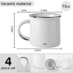 Bycnzb 15oz white Campfire Ceramic Mugs Set of 4 for coffee tea old design
