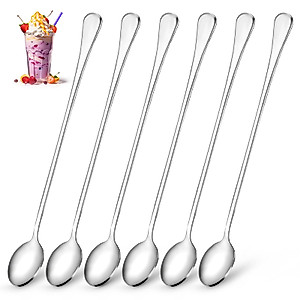 Ouligay 6pcs Long Handle Iced Tea Spoons, 9 Inch Stainless Steel Long Coffee Spoons, Long Cocktail Stirring Spoons, Long Teaspoons Ice Cream Spoon for Stirring Iced Tea Coffee Bar Accessories