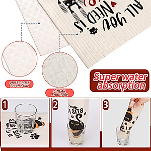 6 Pcs Funny Black Cat Swedish Kitchen Dishcloths, Reusable Sponge Swedish Cleaning Cloths Washable Dish Cloths Absorbent and Halloween Decorative Kitchen Towels Housewarming Gifts for Kitchen Bathroom