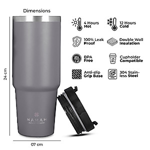 NAMAH-AtYourService 30oz/890ml Stainless Steel Tumbler Handle - Vacuum Insulated leakproof extra Cloud LID Stainless Steel Straw Straw Cap cleaning brush & Carabiner Hook (Stormy Slate Gray), Large