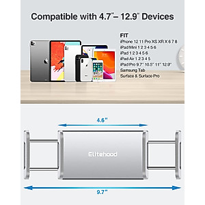 elitehood Aluminum iPad Tripod Stand, 72in Height Adjustable iPad Floor Stand, Heavy Duty Silver iPad Tripod Holder Mount, Compatible with iPad Pro 12.9, 11, iPad Air Mini 4.7-13in Tablets & Phones