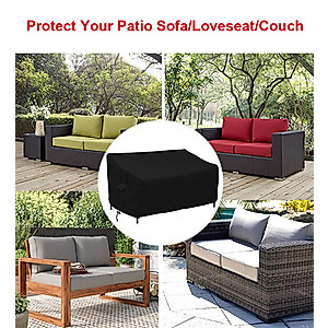 Patio Loveseat Cover - 420D Outdoor Sofa Cover Patio Couch Cover with Drawstring Hem + 4 Click-Close Straps, Waterproof Outdoor Loveseat Cover Outdoor Patio Furniture Covers (55" L x 38" D x 35" H)