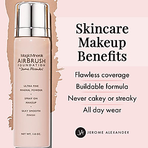 MagicMinerals AirBrush Foundation by Jerome Alexander – 2pc Set with Airbrush Foundation and Kabuki Brush - Spray Makeup with Anti-aging Ingredients for Smooth Radiant Skin (Light)