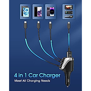 USB C Car Charger, 4 in 1 Cigarette Lighter Adapter, Socket Splitter with 3 USB Ports, 12V/24V Dual USB Type C PD Super Fast Car Charger Adapter Compatible with iPhone14/13/Samsung/Google/GPS/Dash Cam