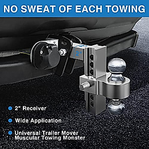 TOLEAD Adjustable Trailer Hitch, Fits 2" Receiver, 6" Drop/Rise Aluminum Hitch, 12,500 LBS GTW, 2" and 2-5/16" Double Hitch Ball Mount, Tow Hitch with Double Anti-Theft Pins Locks, Silver