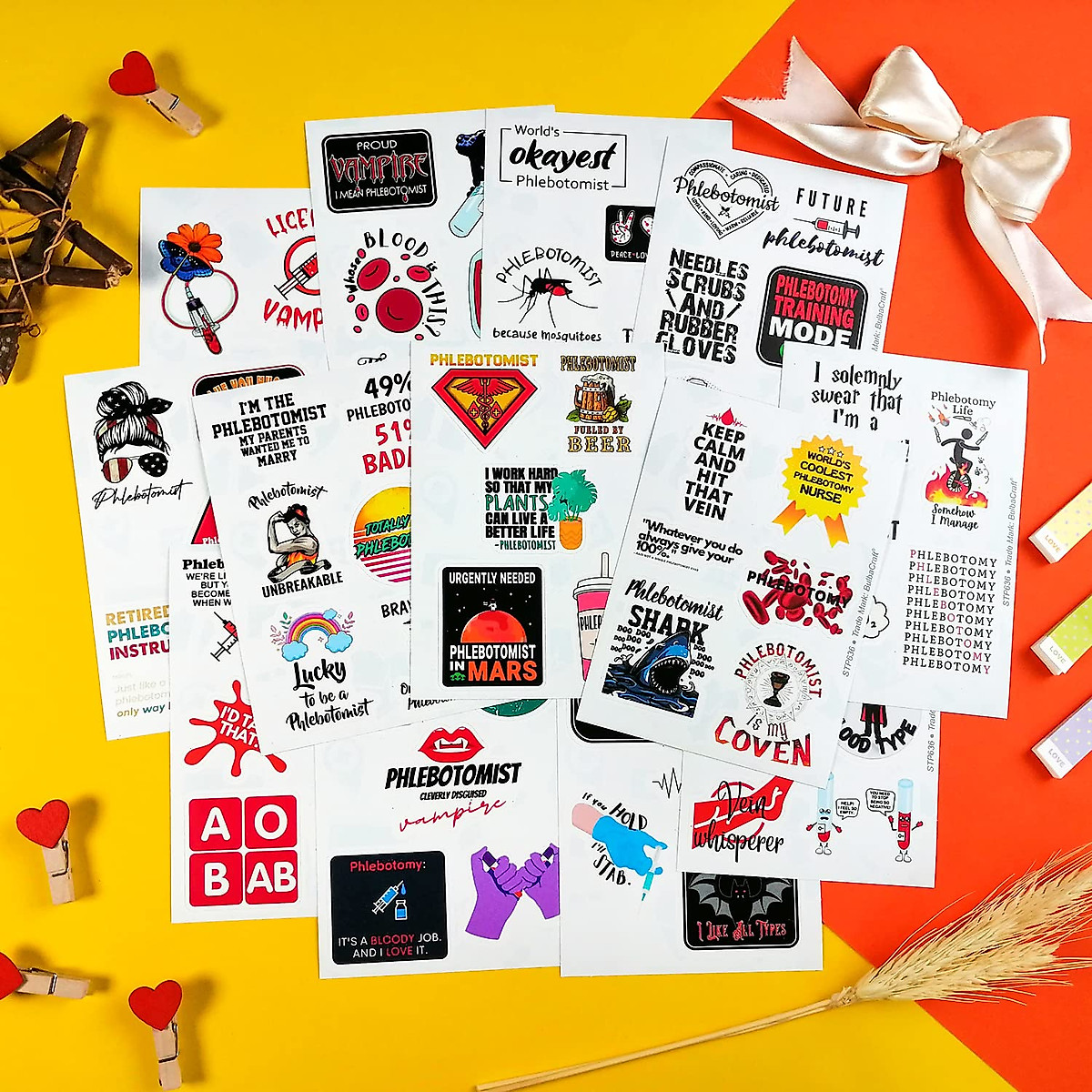 BulbaCraft 100 Pcs Phlebotomy Stickers, Phlebotomy Gifts for Women, Students & Men, Phlebotomist Accessories, Phlebotomist Stickers for Laptops & Water Bottles