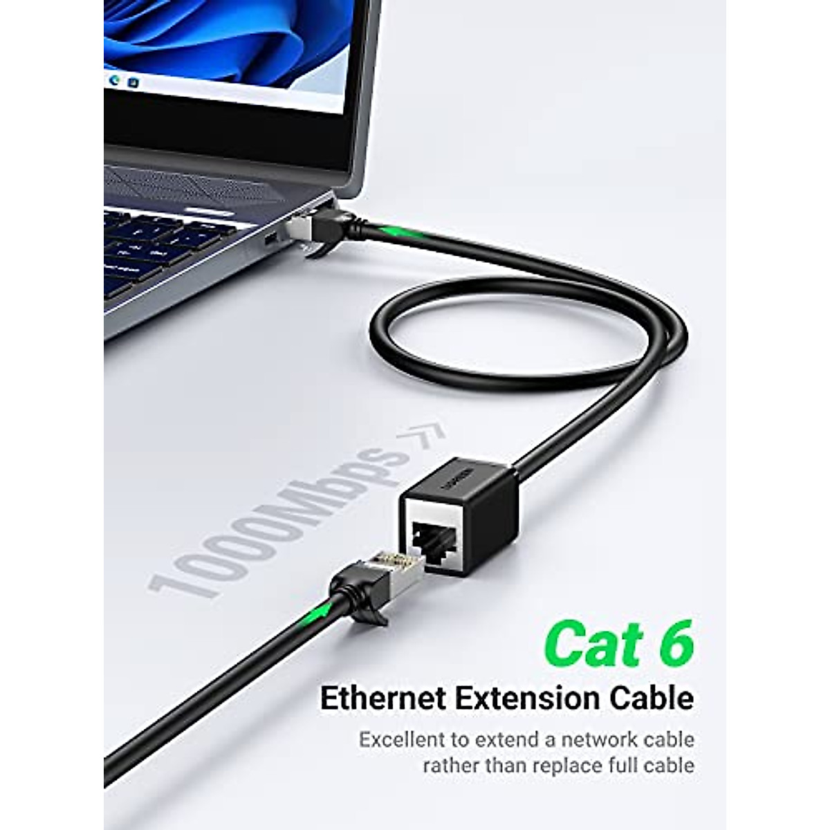 UGREEN Ethernet Extension Cable Cat6 LAN Cable Extender Cat 6 RJ45 Network Patch Cord Male to Female Connector for Router Modem Smart TV PC Computer Laptop 3FT