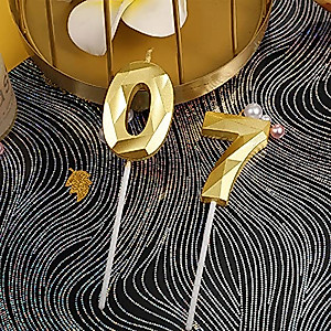 70th Birthday Candles, 3D Diamond Shape Number 70 Candles Happy Birthday Cake Topper Numeral Candles for Birthday Wedding Decoration Reunions Theme Party (Gold)