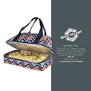 ONIVA - a Picnic Time brand Potluck Casserole Carrier, Insulated Thermal Food Carrier, Insulated Casserole Carrier, Navy Blue, Orange, & Gray Pattern