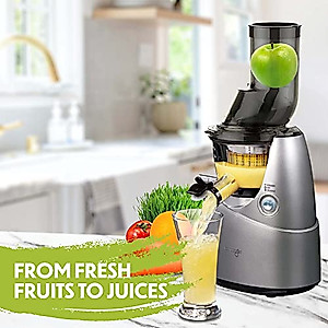 Kuvings Whole Slow Juicer B6000S - Higher Nutrients and Vitamins, BPA-Free Components, Easy to Clean, Ultra Efficient 240W, 60RPMs, Includes Blank Strainer-Silver