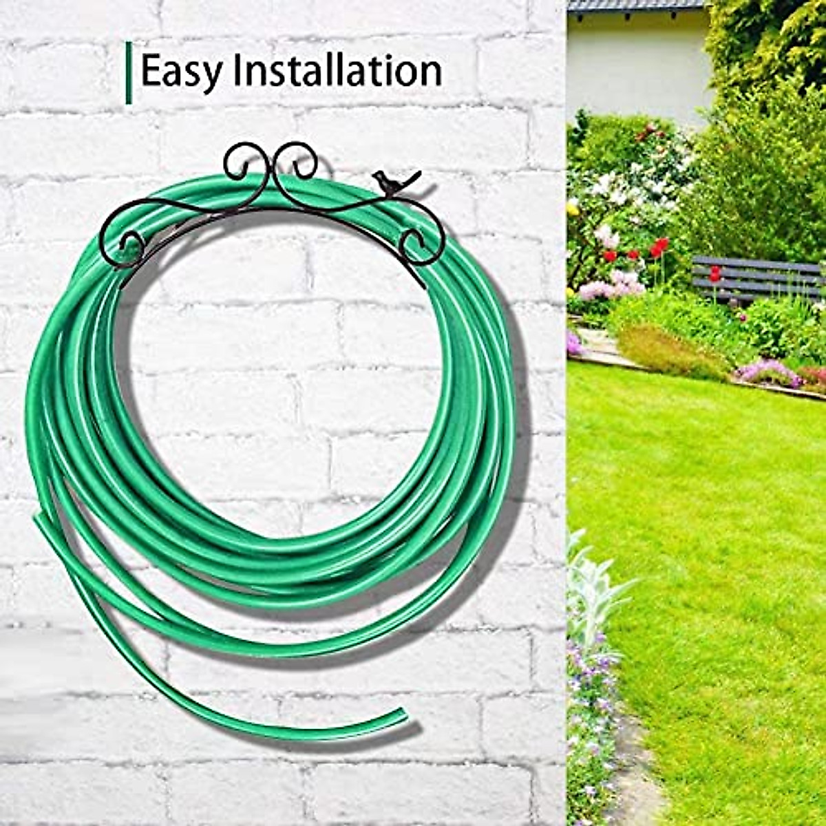 ZJHSXDR Hose Holder, Heavy Duty Metal Hose Hanger Wall Mount, Hook for Garden Hose/Expandable Hose/Hose Reel/Water Hose (Black，2 PCS)