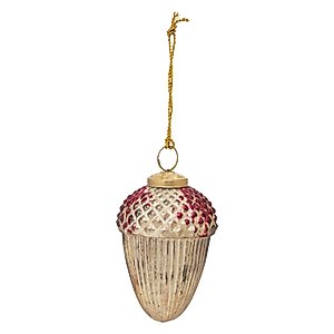 Creative Co-Op Mercury Glass Acorn Ornament, Red and Antique Gold Finish