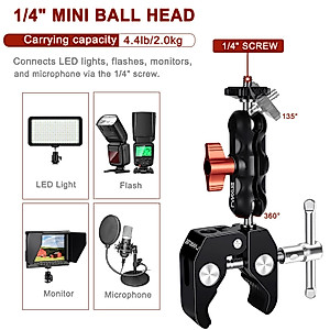 Lanxire Super Clamp Camera Mount with Double Ball Head Adapter - Compatible with Canon Nikon DSLR, Gopro, LED Lights, Ronin-M/MX, Freefly MOVI - 360° Rotation - 1/4"-20 & 3/8"-16 Threaded Holes
