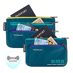 Travelon Travelon World Travel Essentials Set Of 2 Currency and Passport Organizers Travel Tote, Peacock Teal