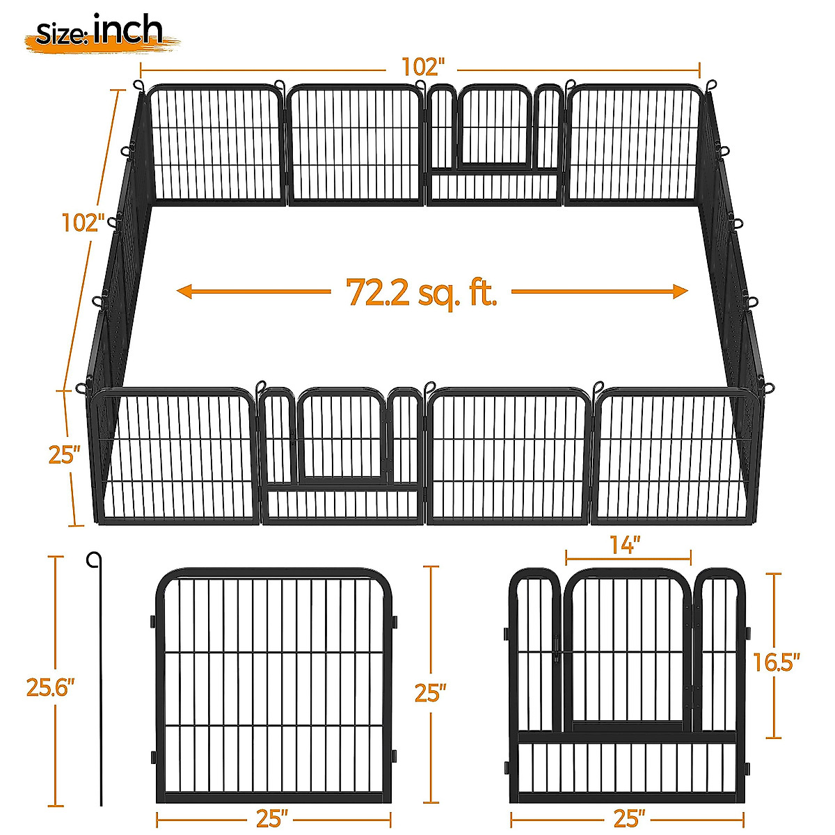 Yaheetech Outdoor Dog Playpen - 16 Panel Fence for Large, Medium and Small Dogs - Heavy Duty Exercise Pen for Puppies and Small Animals - Portable for RV Camping and Yard