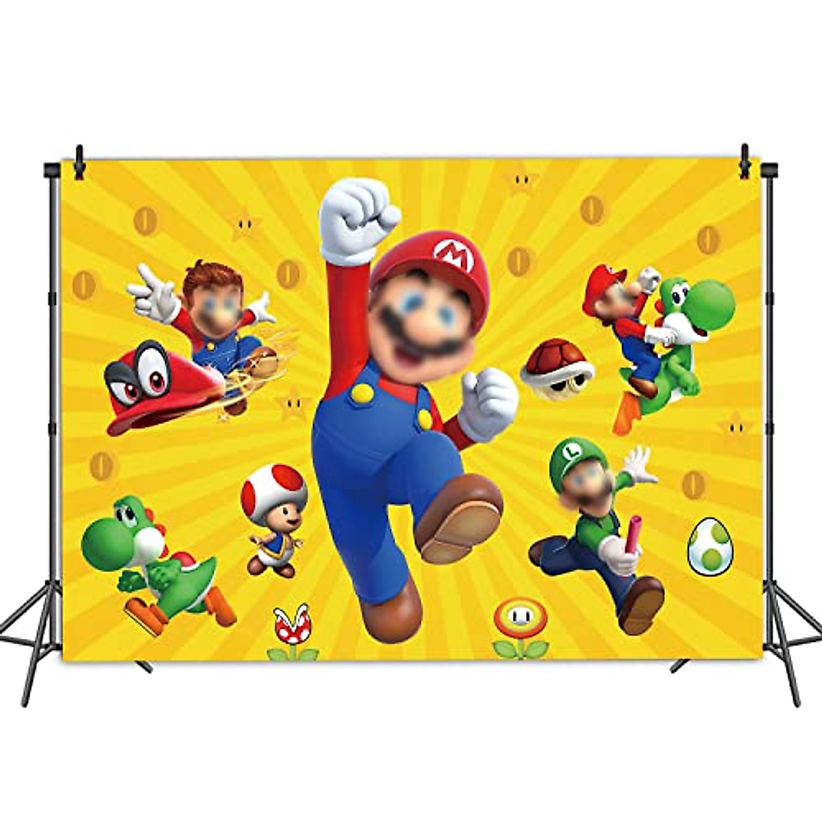 Cartoon Super Brother Boy Backdrop Gold Coin Video Game Adventure Kart Background Super Bros Uncle Mushroom Birthday Party Banner Baby Shower 7x5FT, 7x5FT(210x150cm)
