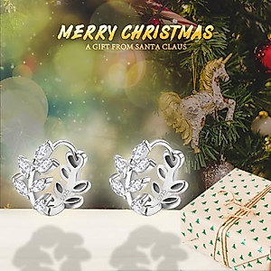 BriLove Clear Silver-Tone Hoop Earrings for Women Mom 925 Sterling Silver Six Leaves Huggie Hoops Gifts for Daily Wear/Mothers Day/Valentines Day/Birthday/Christmas/Anniversary