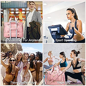 Weitars Gym Bag For Women,Travel Duffel Weekender Bag,Sport With Shoes Compartment And Wet Pocket,Large Carry On Overnight Hospital Women Travel,Gym,Shopping (Pink)