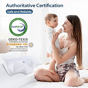 HOMCA Cervical Pillow Memory Foam Pillows - Contour Memory Foam Pillow for Neck Pain Relief, Orthopedic Neck Bed Pillow for Side Sleepers Back and Stomach